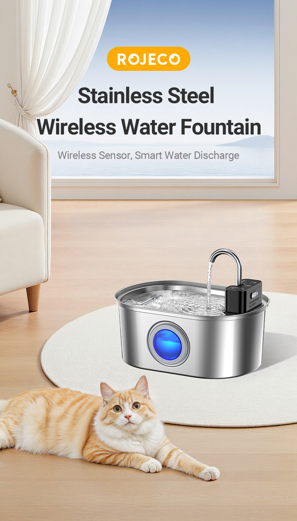 【Local stock 】ROJECO 3.2L Stainless Steel Pet Water Fountain Wireless ...