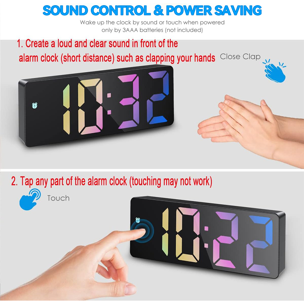 Colorful Digital Alarm Clock - USB/Battery Powered Desk Clock with ...