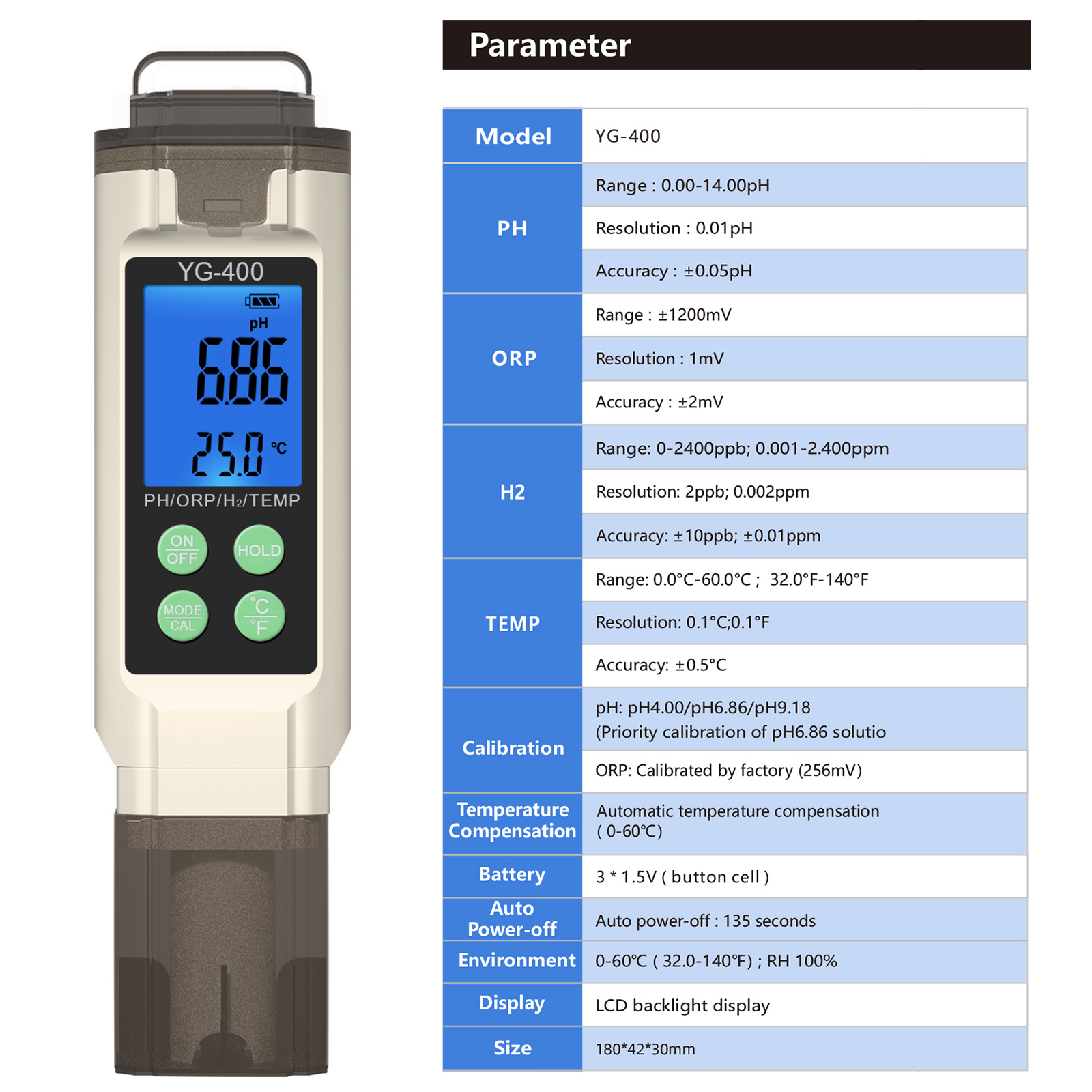 YIERYI 4 In 1 High Precision Water Meter PH/ORP/H2/Temperature Hydrogen ...