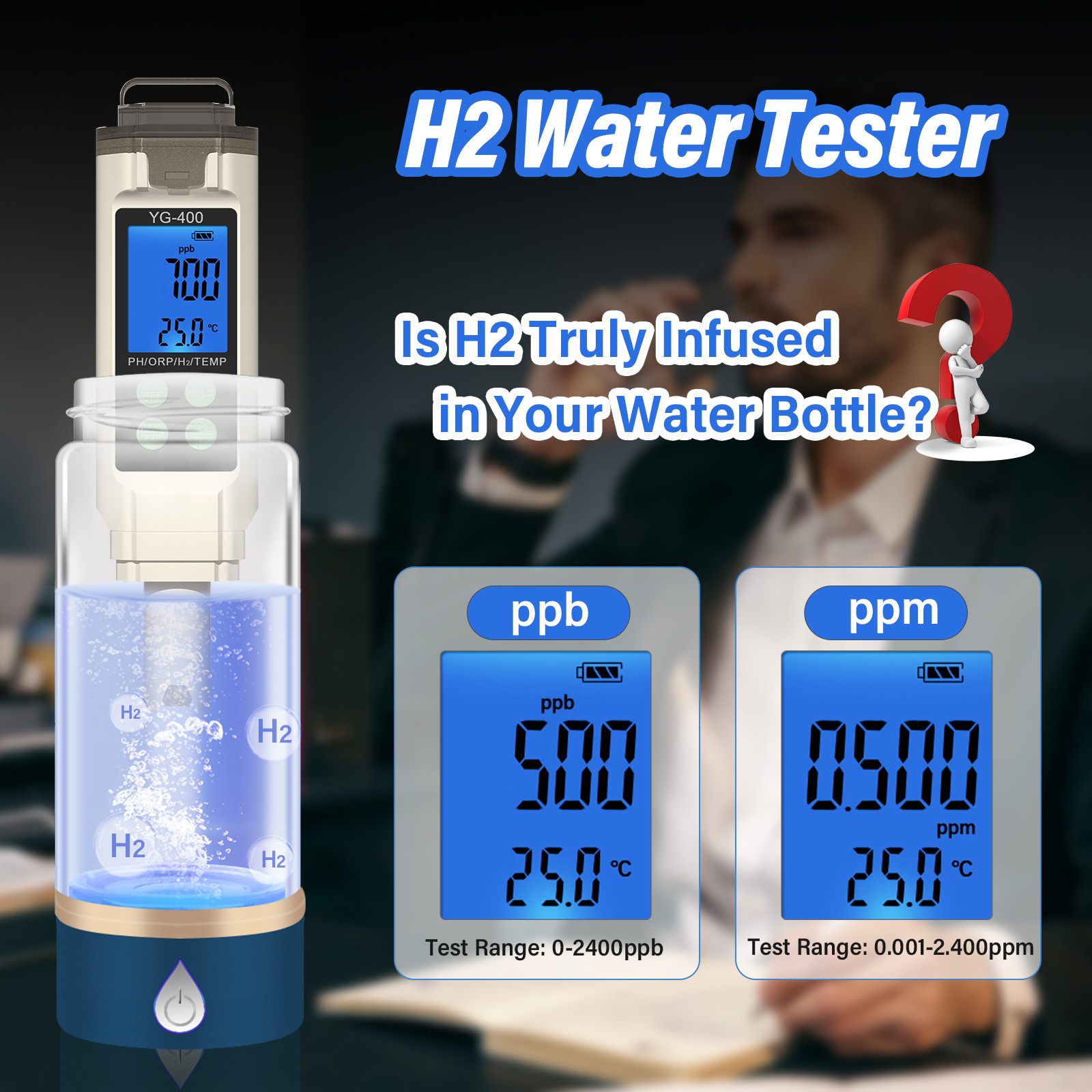 YIERYI 4 In 1 High Precision Water Meter PH/ORP/H2/Temperature Hydrogen ...