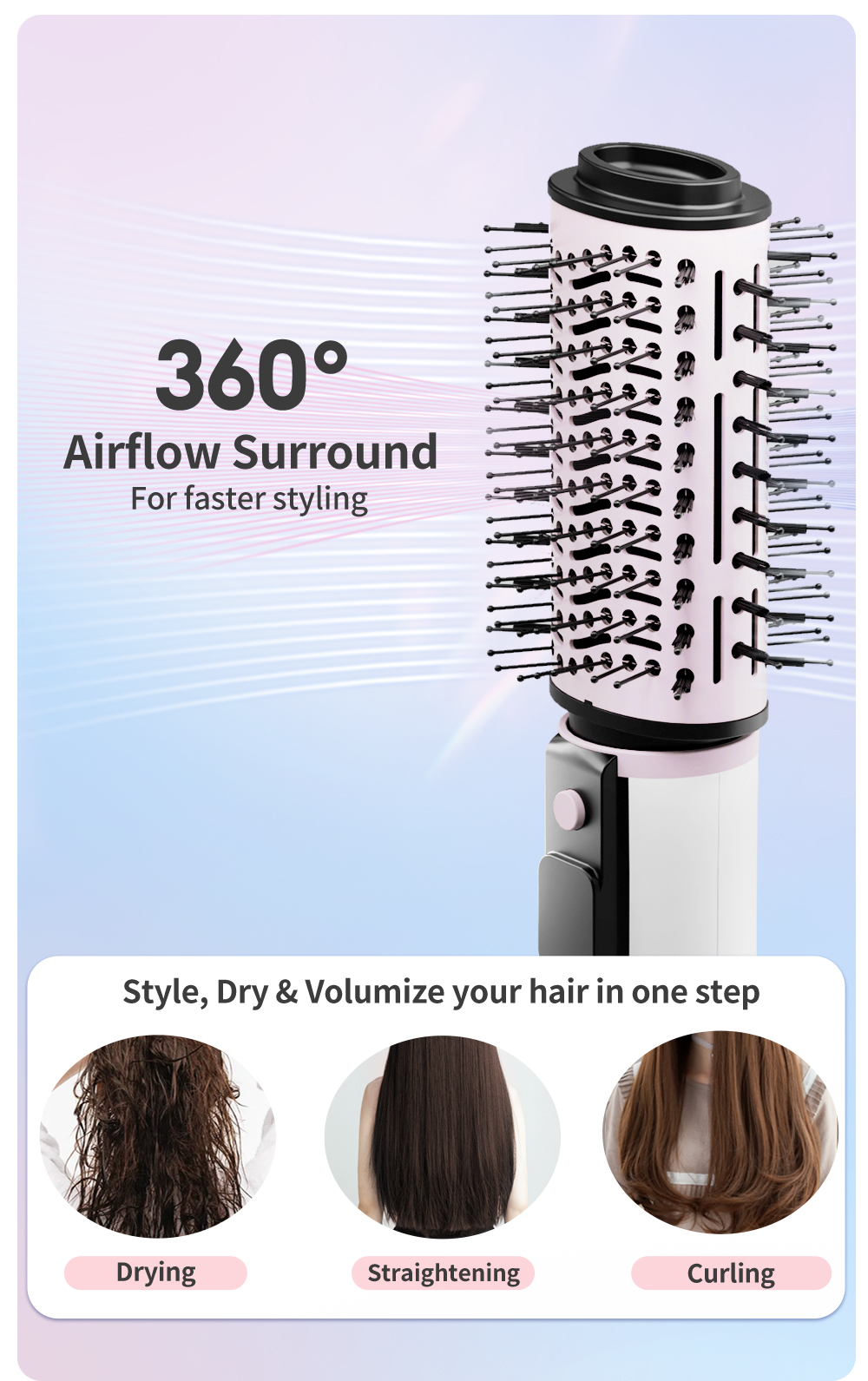 Simplus Pink 4 In 1 Hot Air Brush丨Curly Straight Dual-Use丨Fluffy Styling丨360 rotation丨LED Screen ...