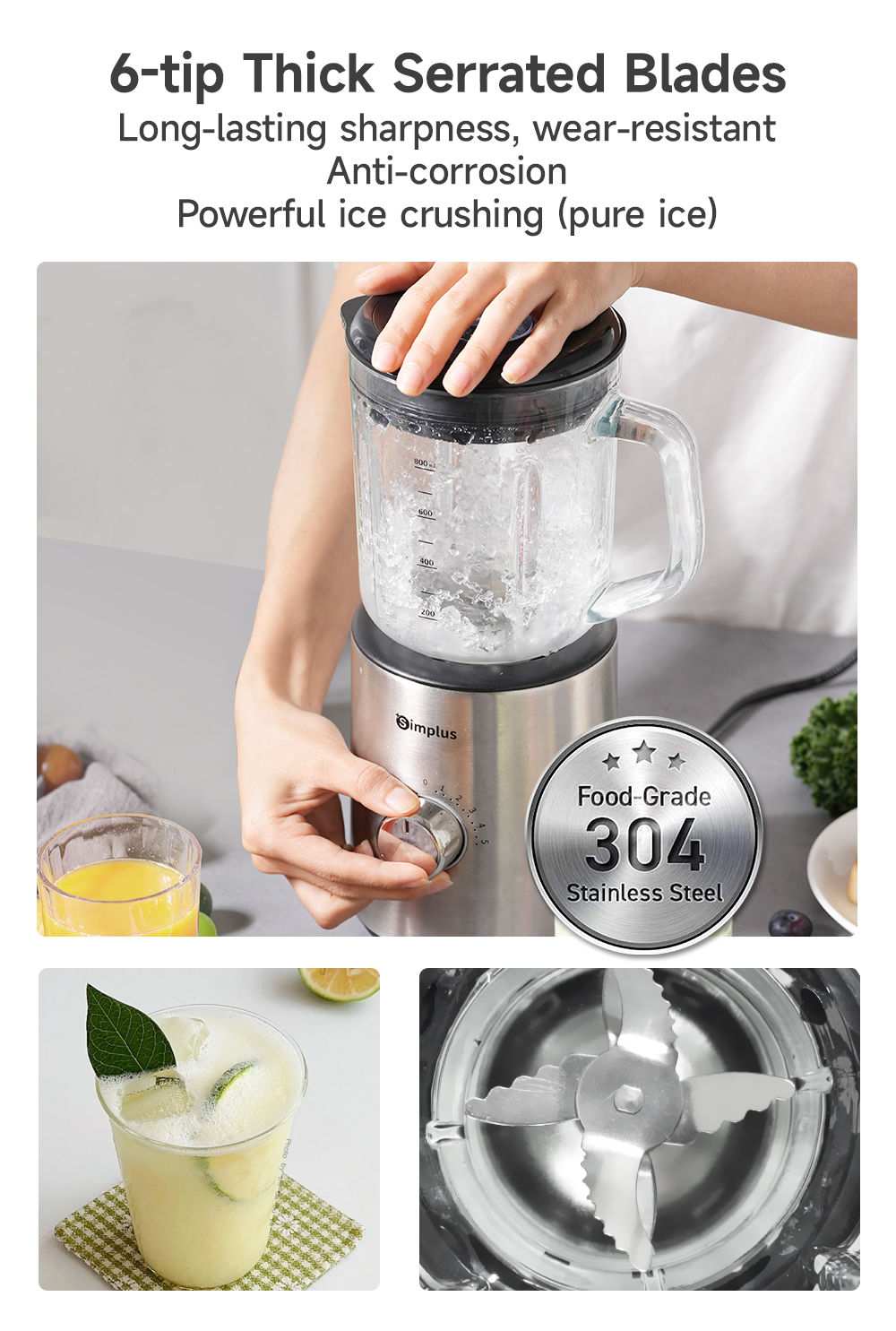 Simplus Multi-functional Ice Blender | 5 Adjustable Modes | 6-tip 304 ...