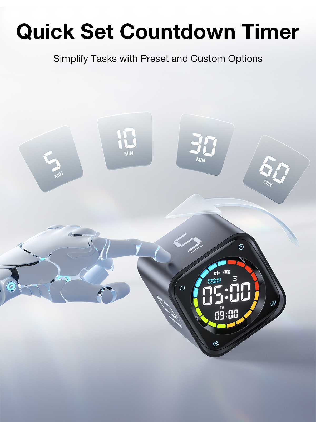 LLANO TK3 Smart Timer 4-in-1 Stopwatch Countdown Alarm Pomodoro | Rechargeable Silent Study ...