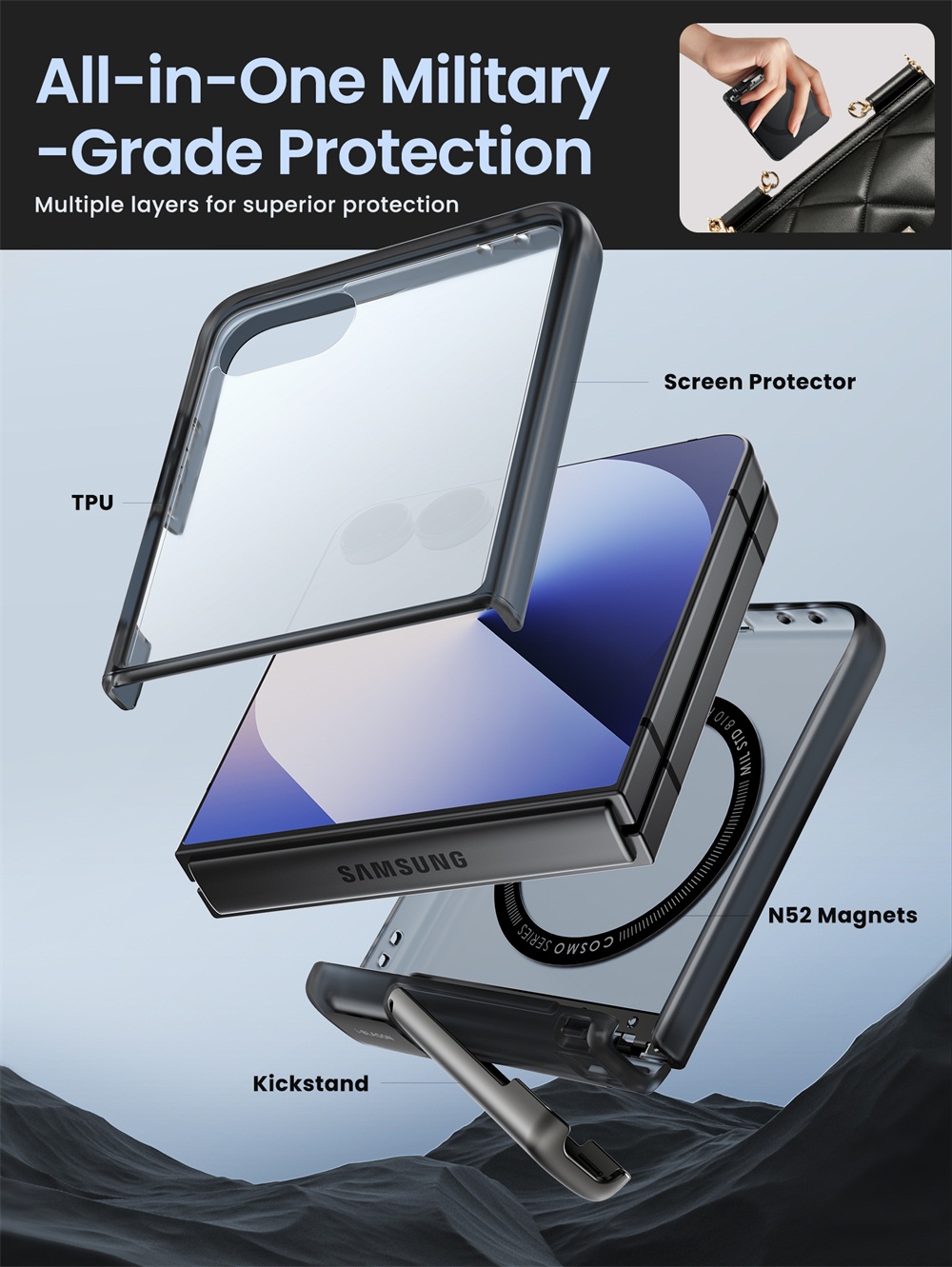 I-Blason Cosmo for Samsung Galaxy Z Flip 7 Case with Stand Tempered ...