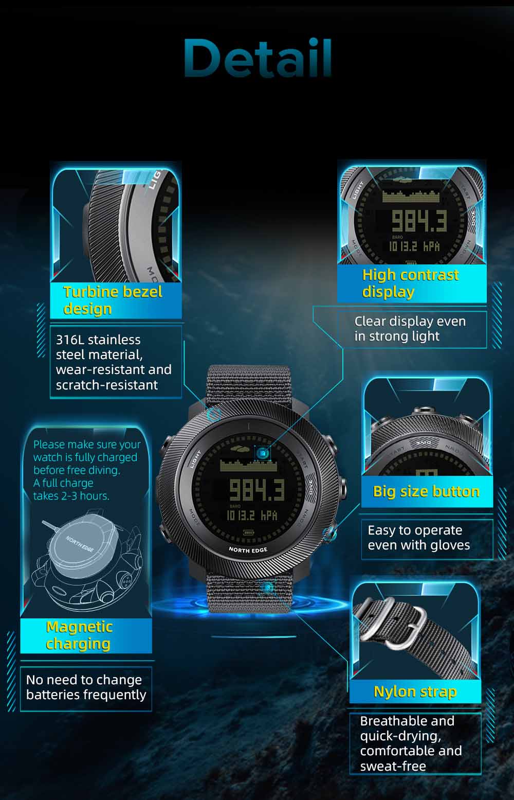 NORTH EDGE APACHE-D Original Professional Diving Computer Watch ...