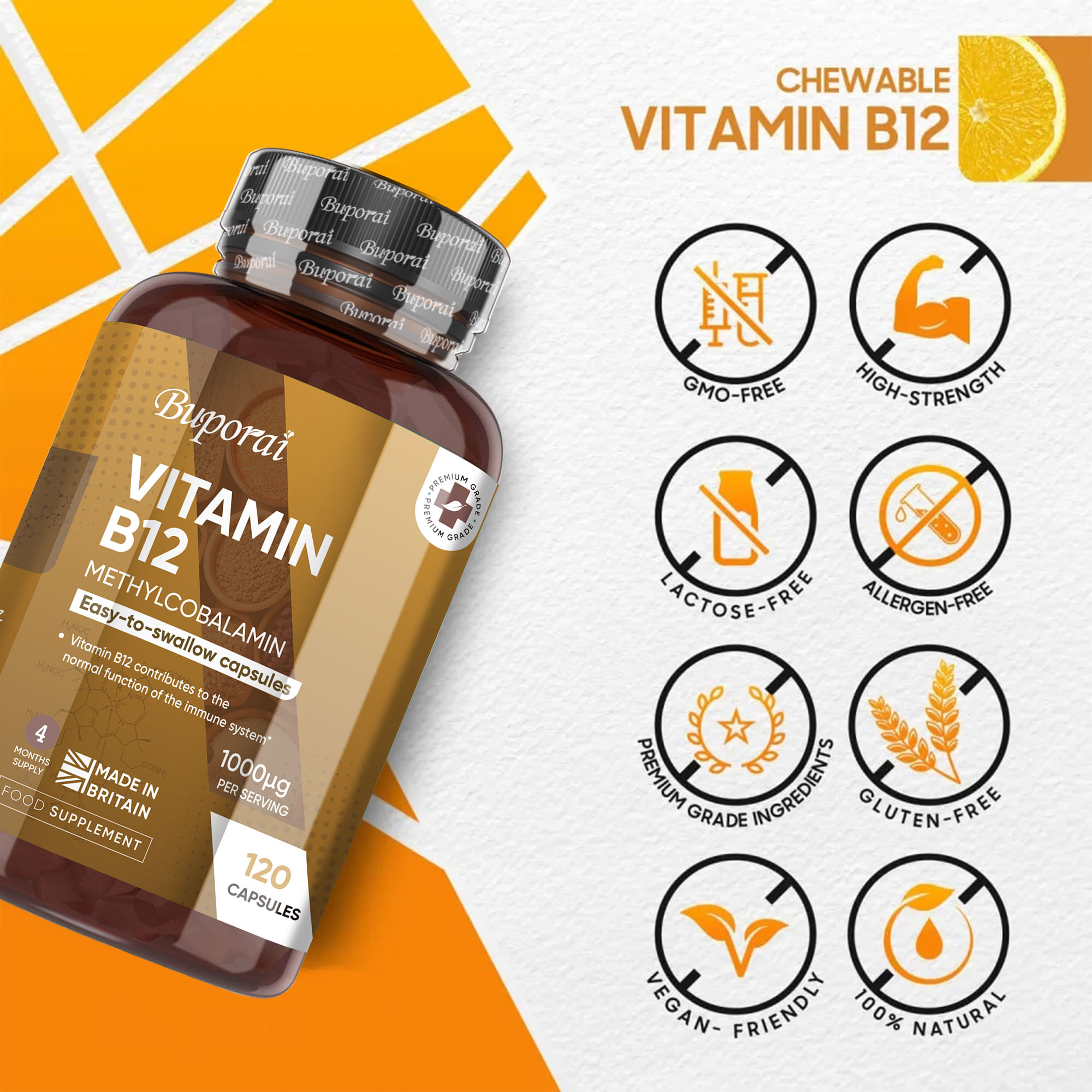 Vitamin B12 Capsules - 1000 mcg - Vegetarian B12 Supplement - 120 ...