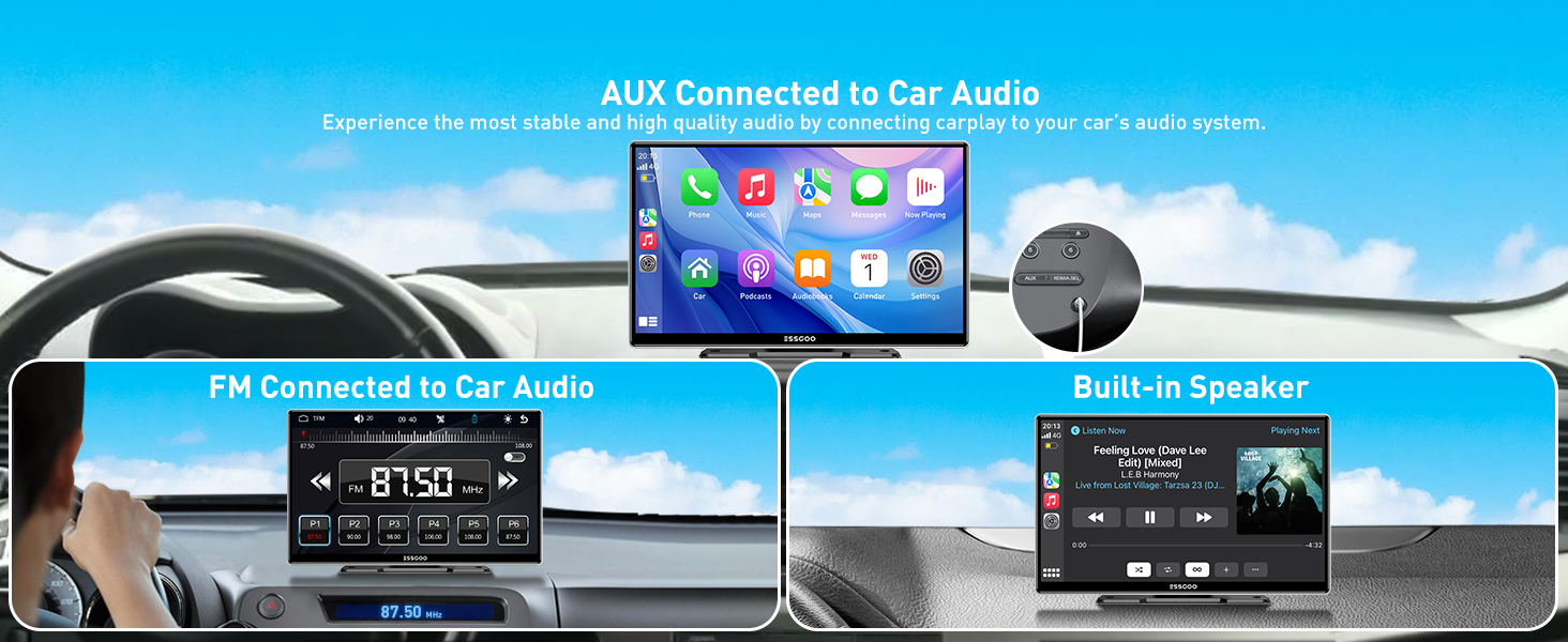 ESSGOO 9" Portable Car Player Wireless Carplay & Android Auto FHD IPS Touch Screen Support Voice ...