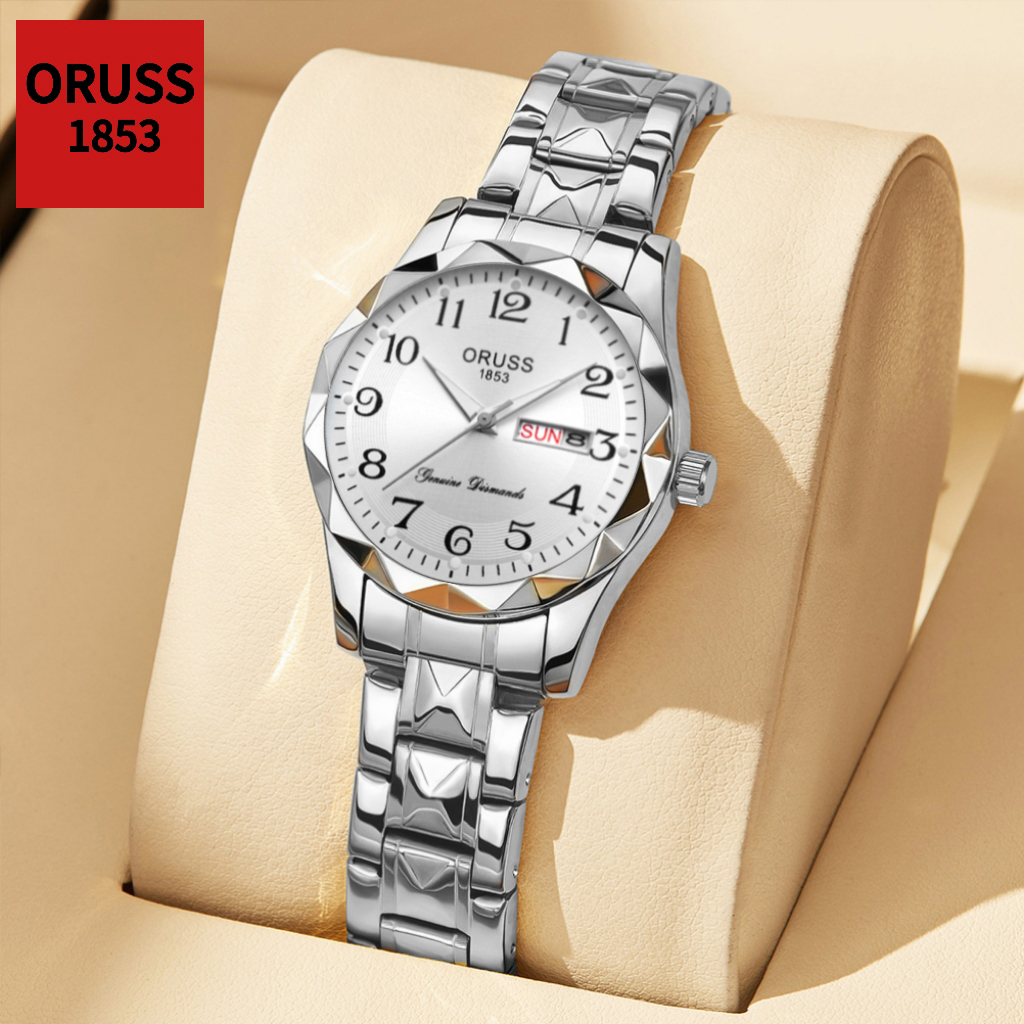 ORUSS Original Women Dual Calendar Luxury Stainless Steel Silver ...