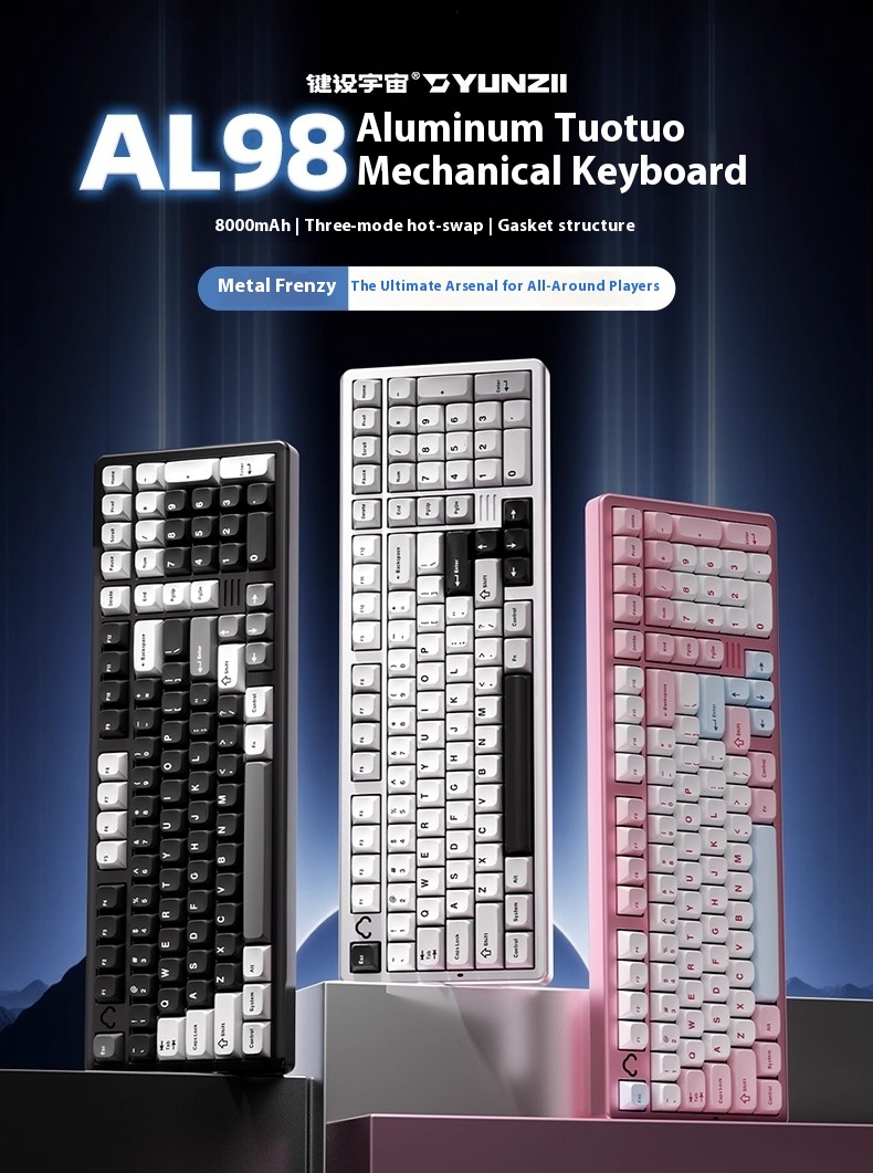 YUNZII AL98 Aluminium Three Mode Customized Mechanical Keyboard 98% Hot ...