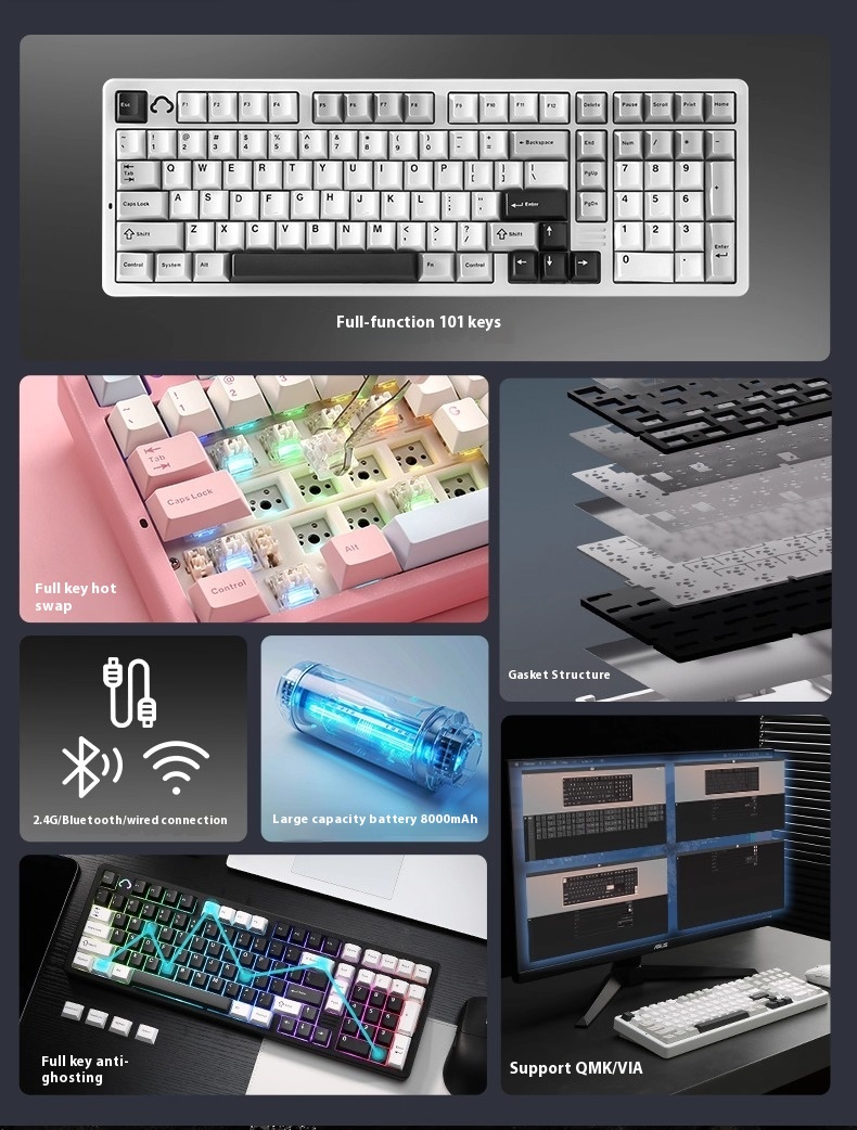 YUNZII AL98 Aluminium Three Mode Customized Mechanical Keyboard 98% Hot ...