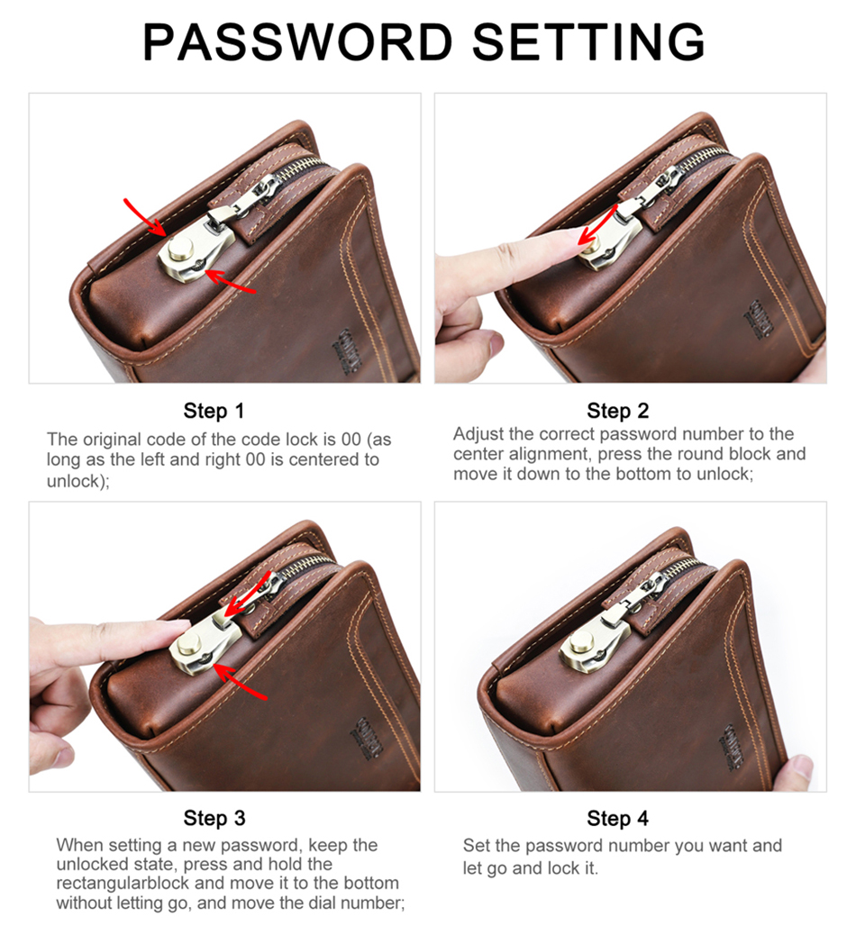 CONTACT'S Men's Genuine Leather Clutch Bag Passwords Lock Design ...