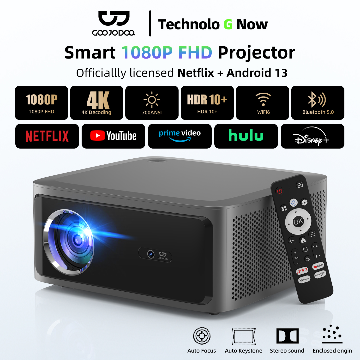 GOOJODOQ Netflix Authorized Genuine Projector 1080P FHD Realistic Image ...