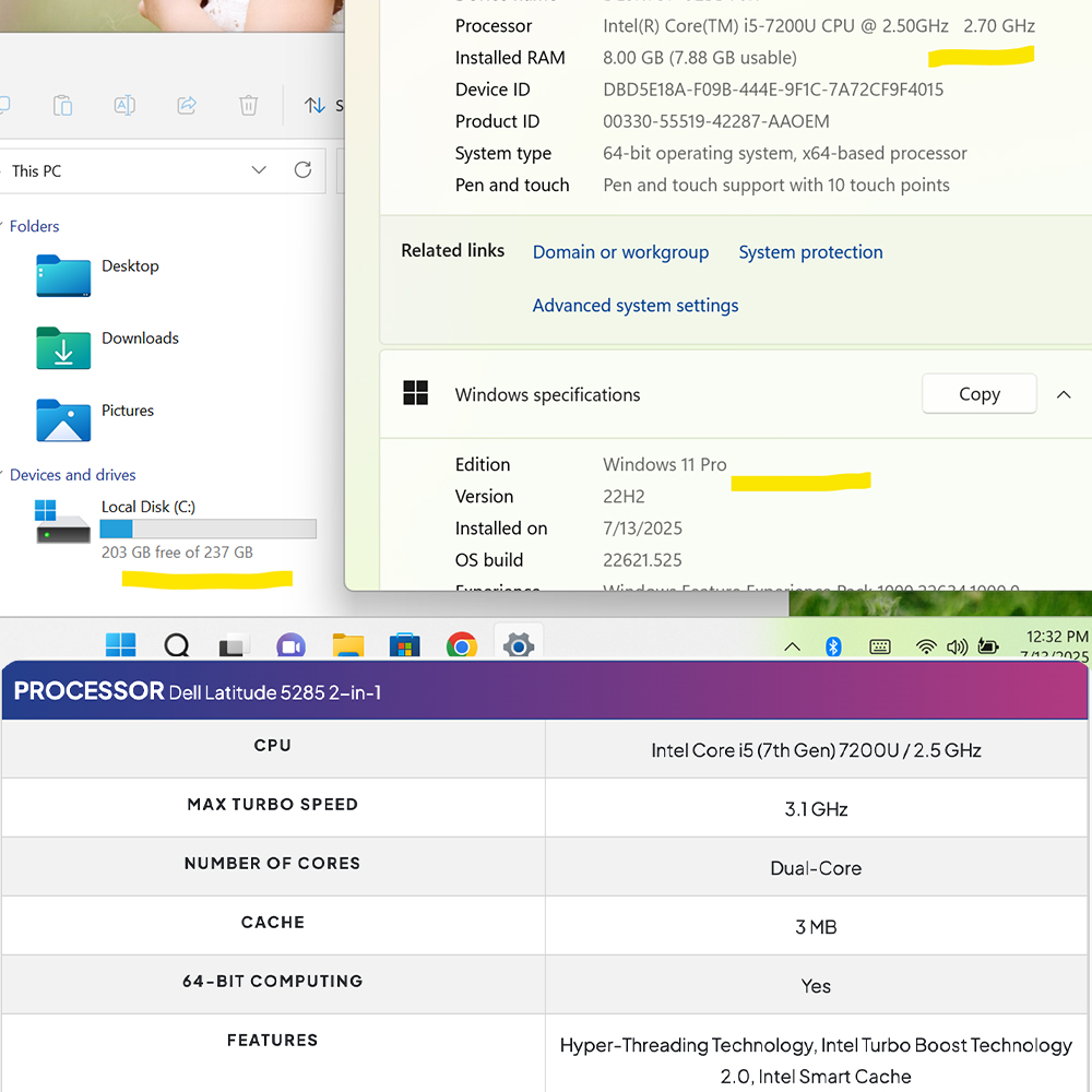 Dell Latitude 5285 2in1 12.3 Inch FHD+ Intel Core i5 7th Gen 7200U 2.5 GHz 8GB RAM 256GB SSD ...