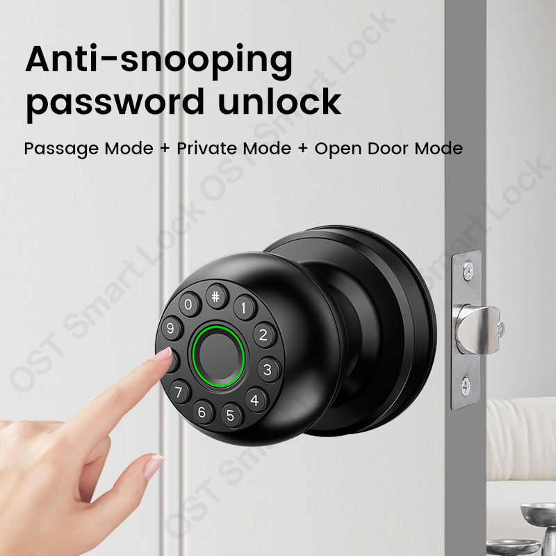 OUSHITE 5-in-1 Smart Door Lock Fingerprint Digital Ball Door Knob for ...