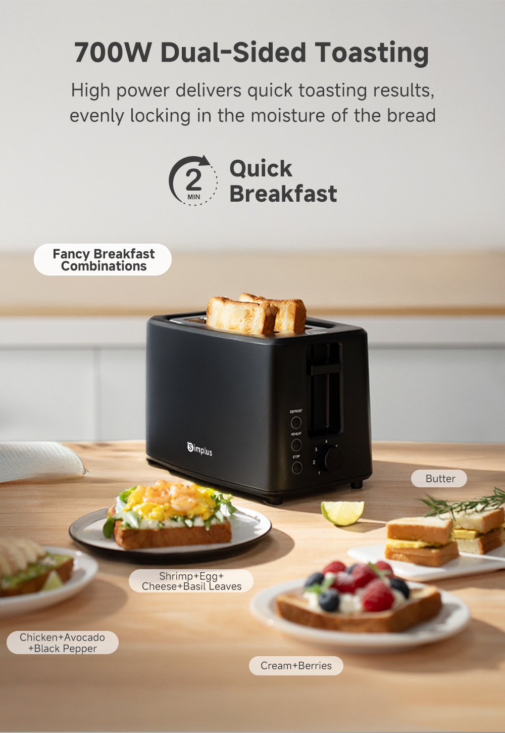 Simplus Toaster | 700W High Power | 7-Level Toasting Settings | 2 ...