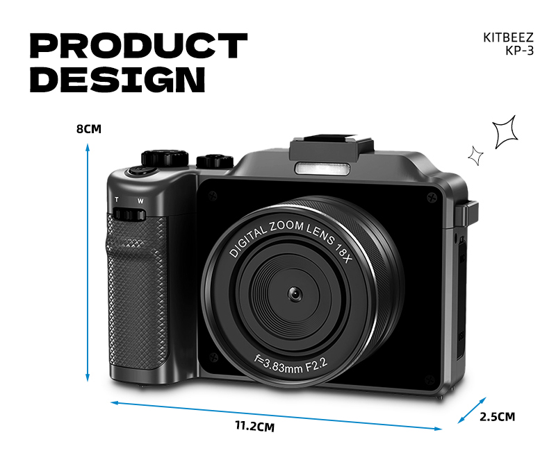 KiTBEEZ KP-3 4K WiFi Digital Camera 64MP 18X Zoom 1450mAh HD Autofocus ...