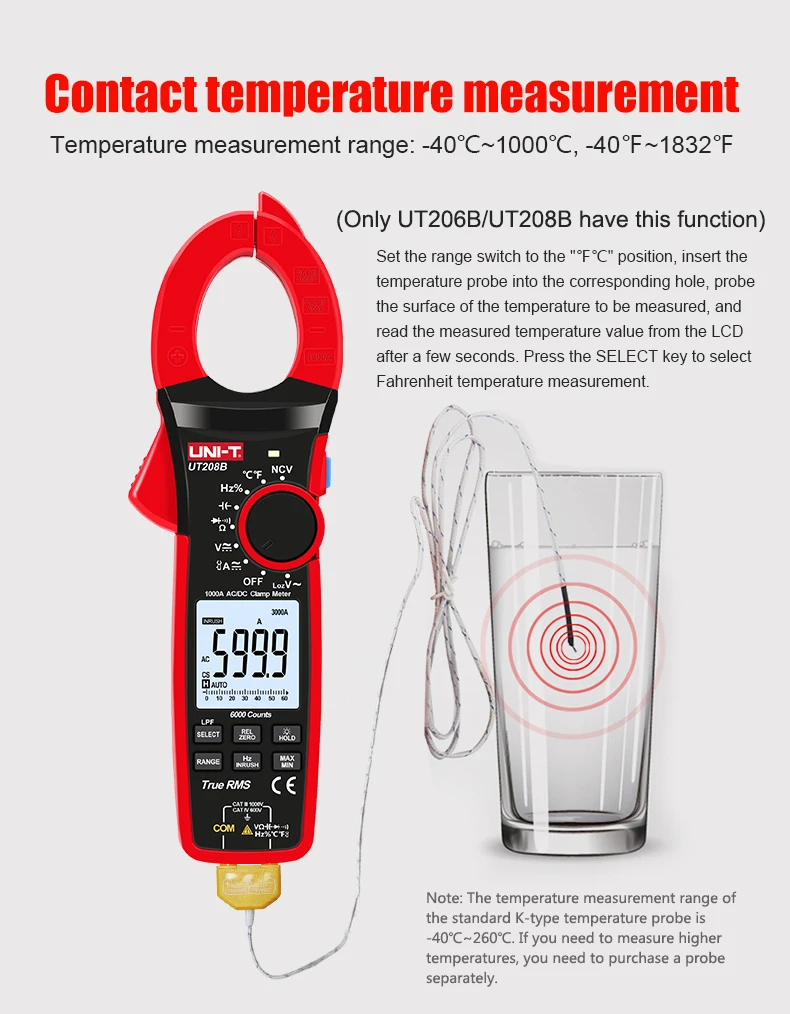 UNI-T UT208B True RMS Digital Clamp Meter AC DC 1000A 1000V NCV ...