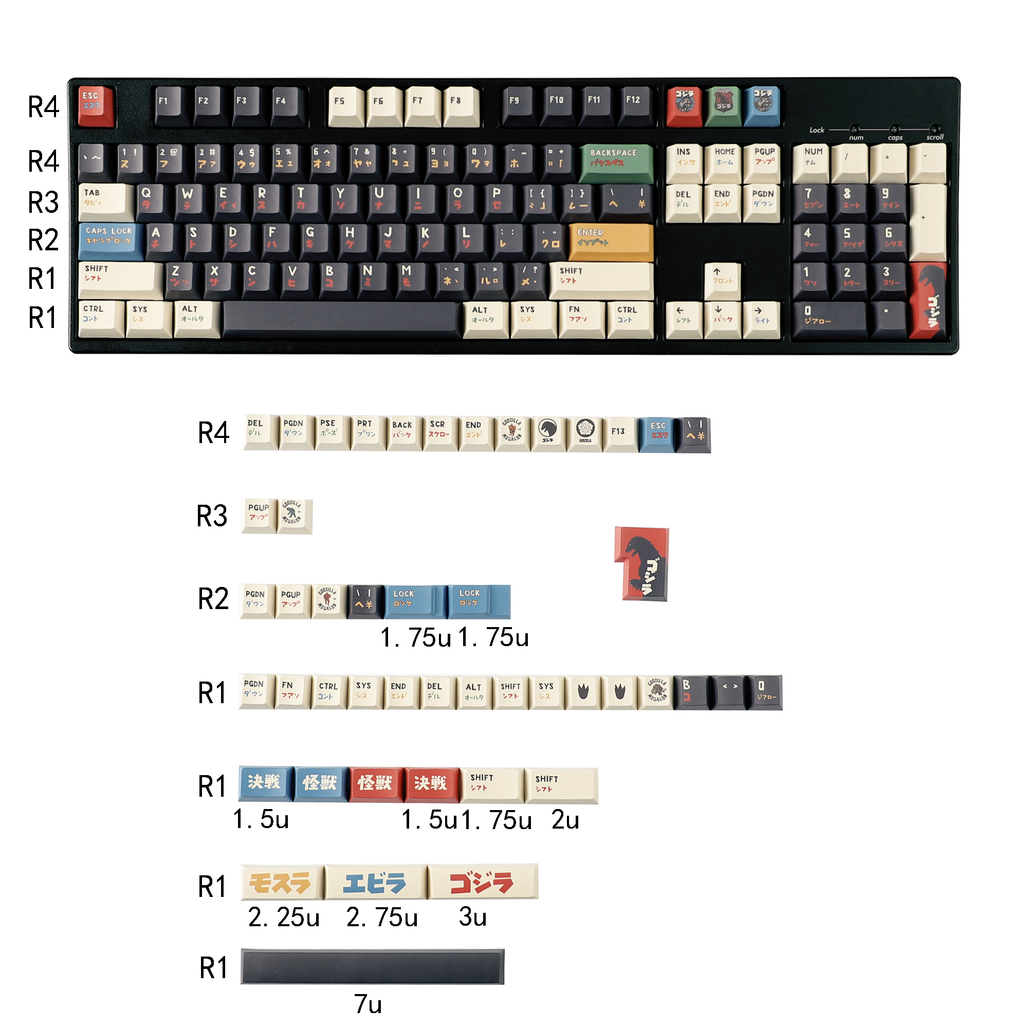 YMDK 151 keys Giant Monster Theme Japanese Keycaps Cool Cherry Profile ...