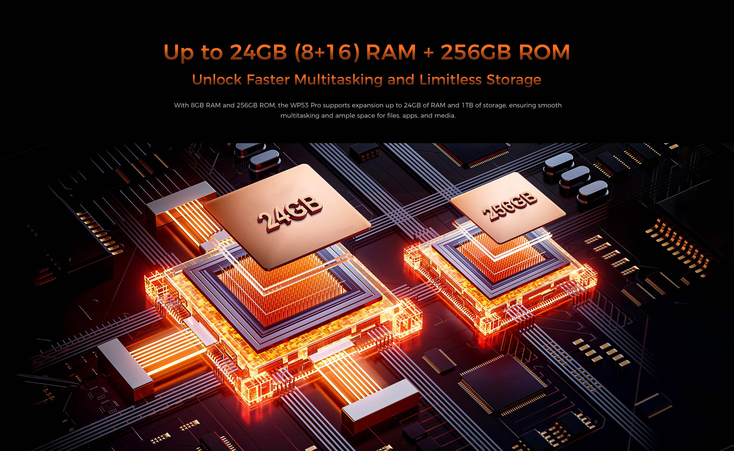 OUKITEL WP53 PRO 24GB+256GB 4G Handphone with Camping Light 128dB Loudspeaker 11000mAh 6.52 ...