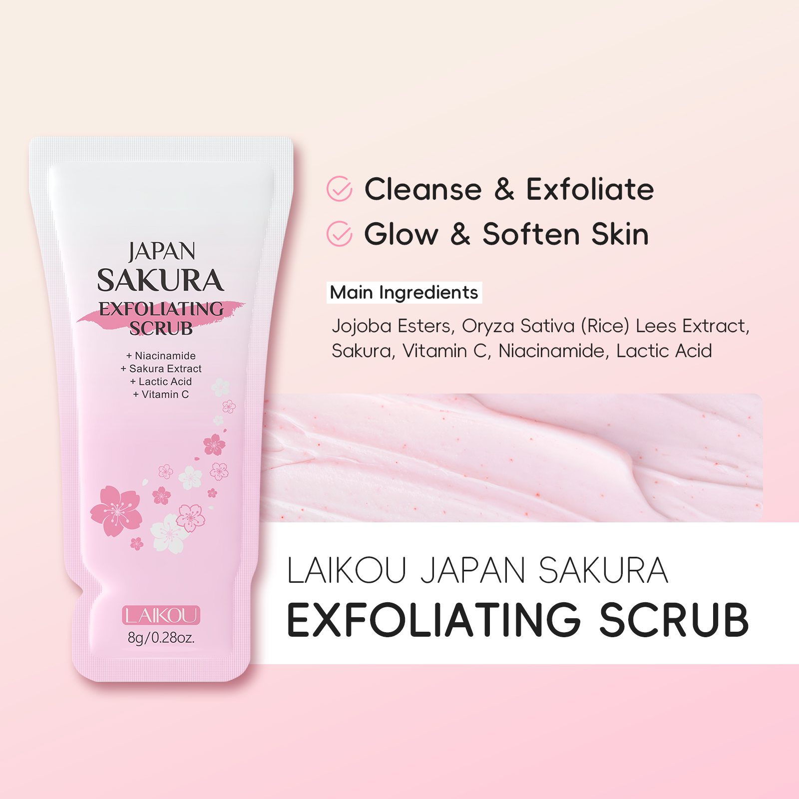LAIKOU Japan Sakura Exfoliating Scrub Niacinamide Gentle Exfoliators ...