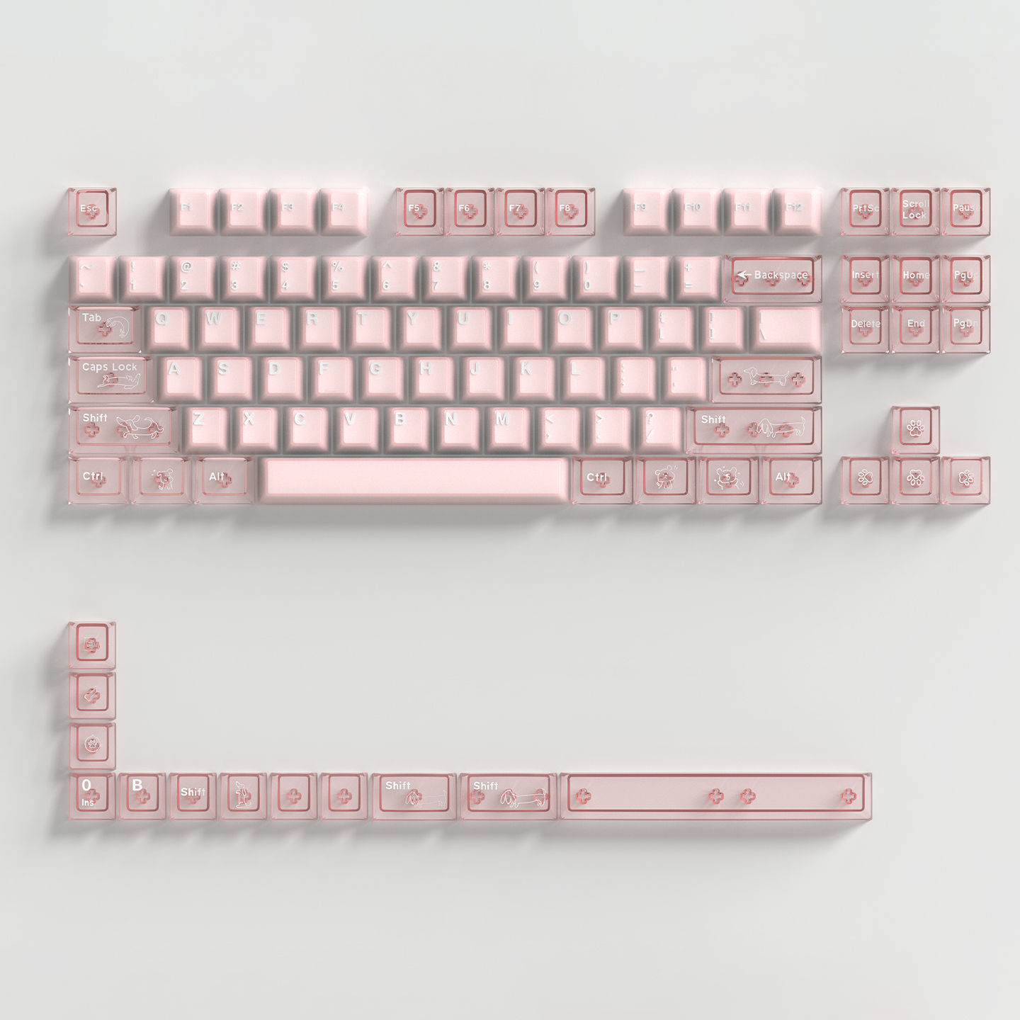Translucent Pink PBT+PC keycaps Doubleshot Cherry profile 99 keycap set ...