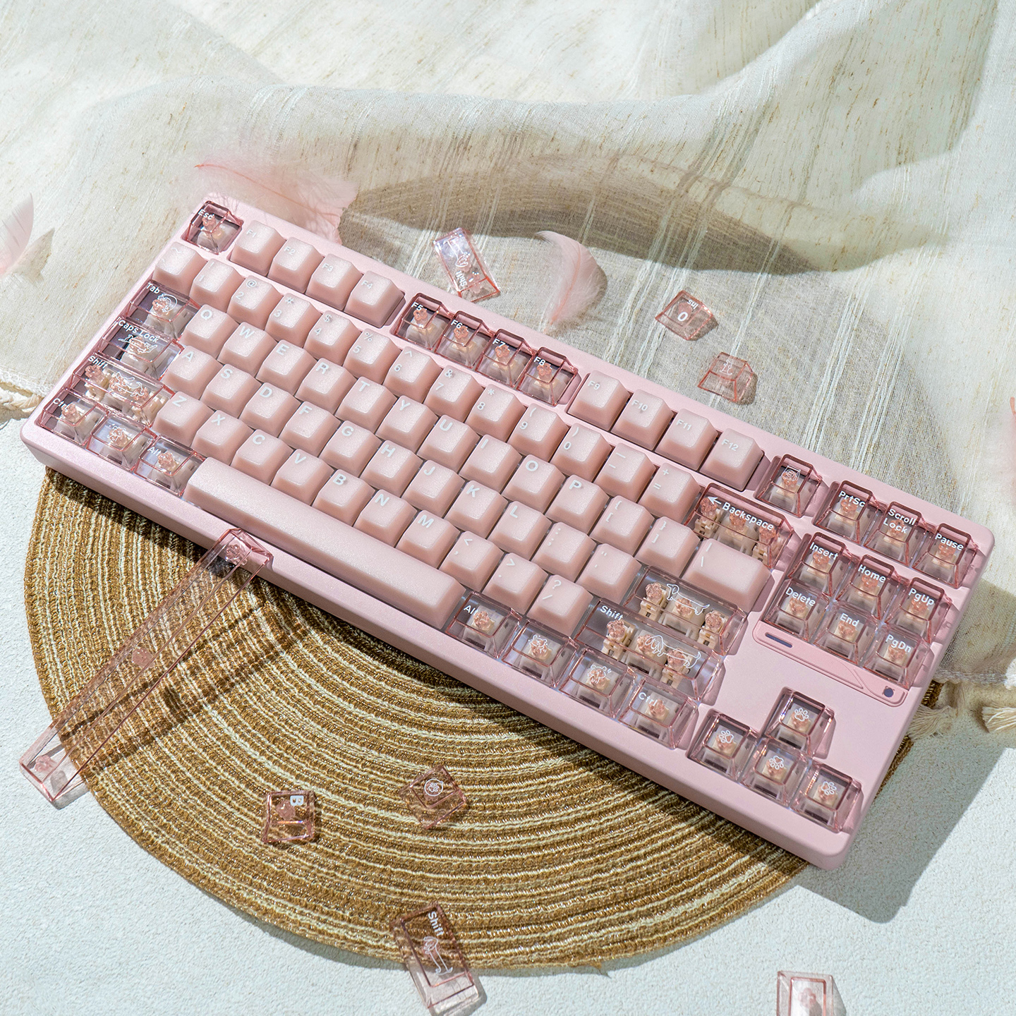 Translucent Pink PBT+PC keycaps Doubleshot Cherry profile 99 keycap set ...