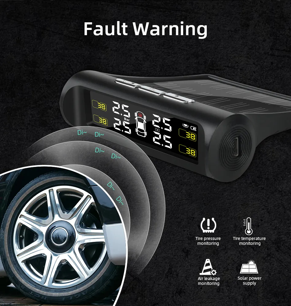 EKLEVA Car Solar Tire Pressure TPMS Monitoring System Solar Power Digital tpms Display Security ...