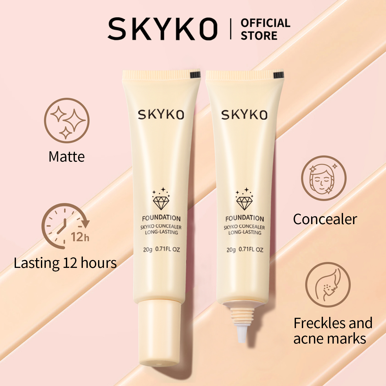 SKYKO Matte Foundation Full Cover 24H Lasting 6 Colors 20g | Shopee ...