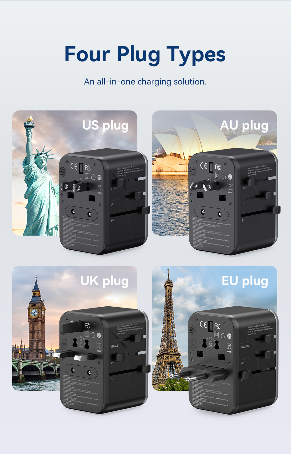 Vention 65W GaN Universal Travel Adapter PD 20W All in One Worldwide ...