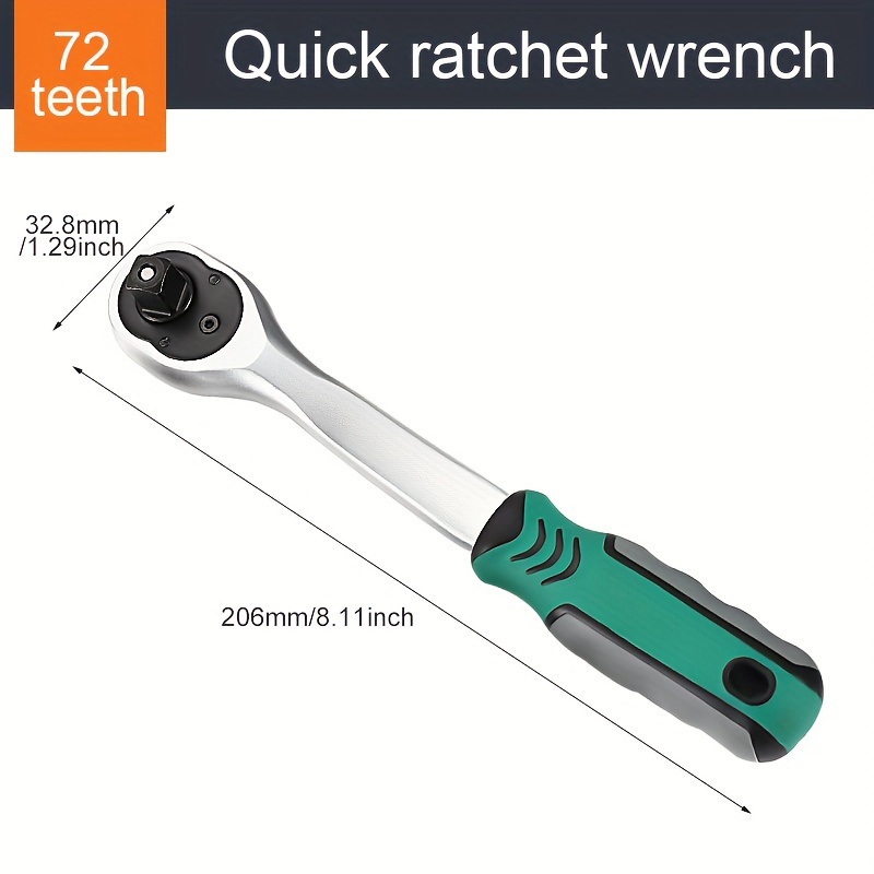72-Tooth Drive Socket Ratchet Set – Extendable Handle Wrench with Quick ...