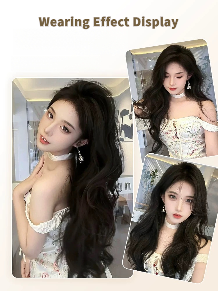 Long Curly Wig Hair Extensions for Women - Seamless Voluminous Wavy ...