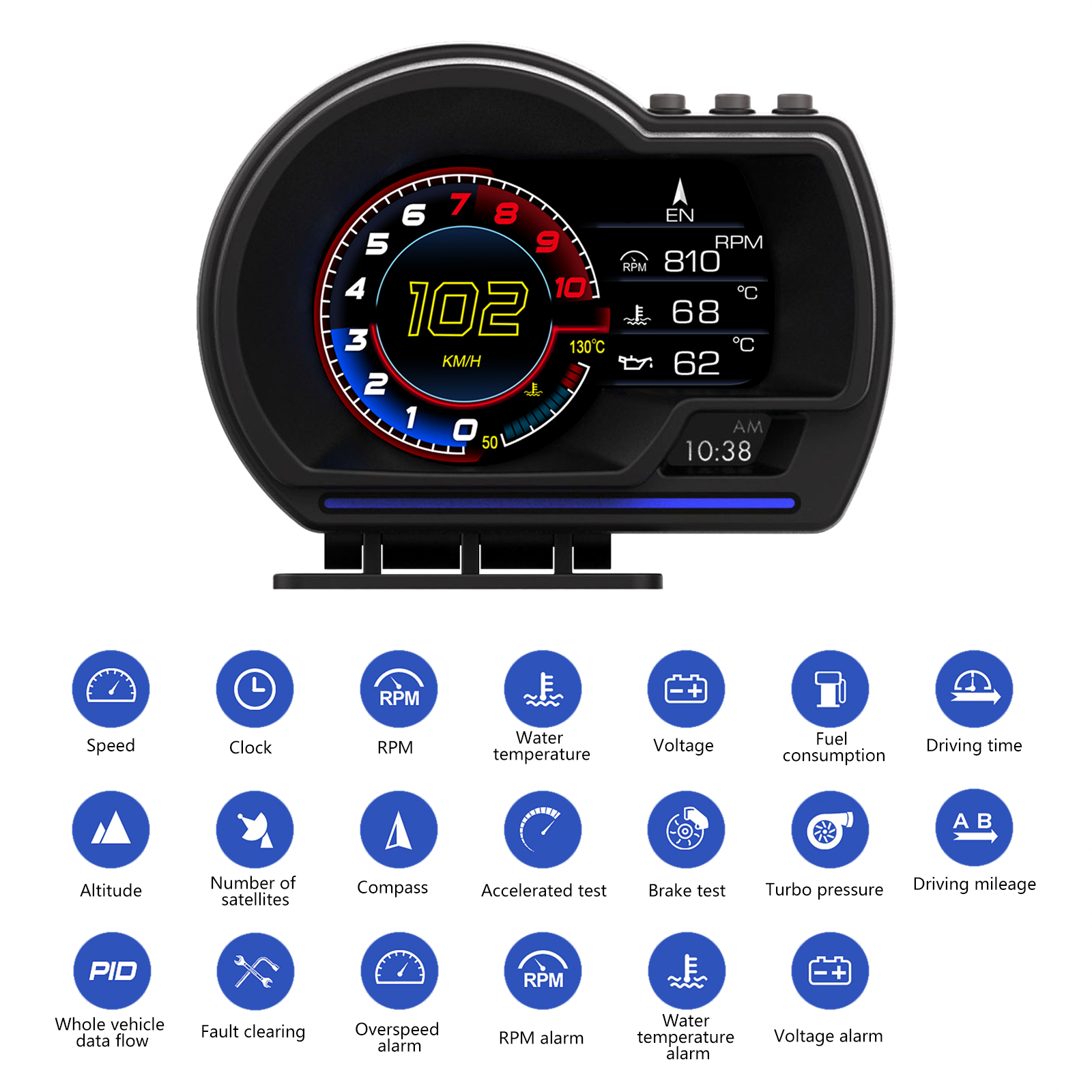 Car OBD Gauge OBD2 Meter Head Up Display Meter Digital Scanner Alarm ...
