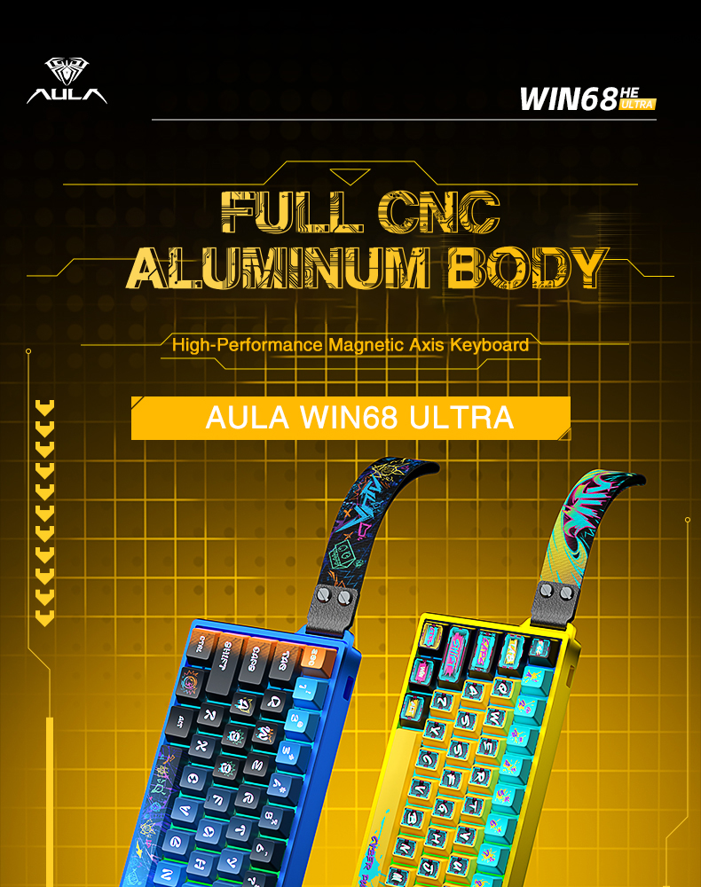 AULA Aluminum Magnetic Keyboard WIN68HE Ultra 68Keys RGB Wired 8K RT ...