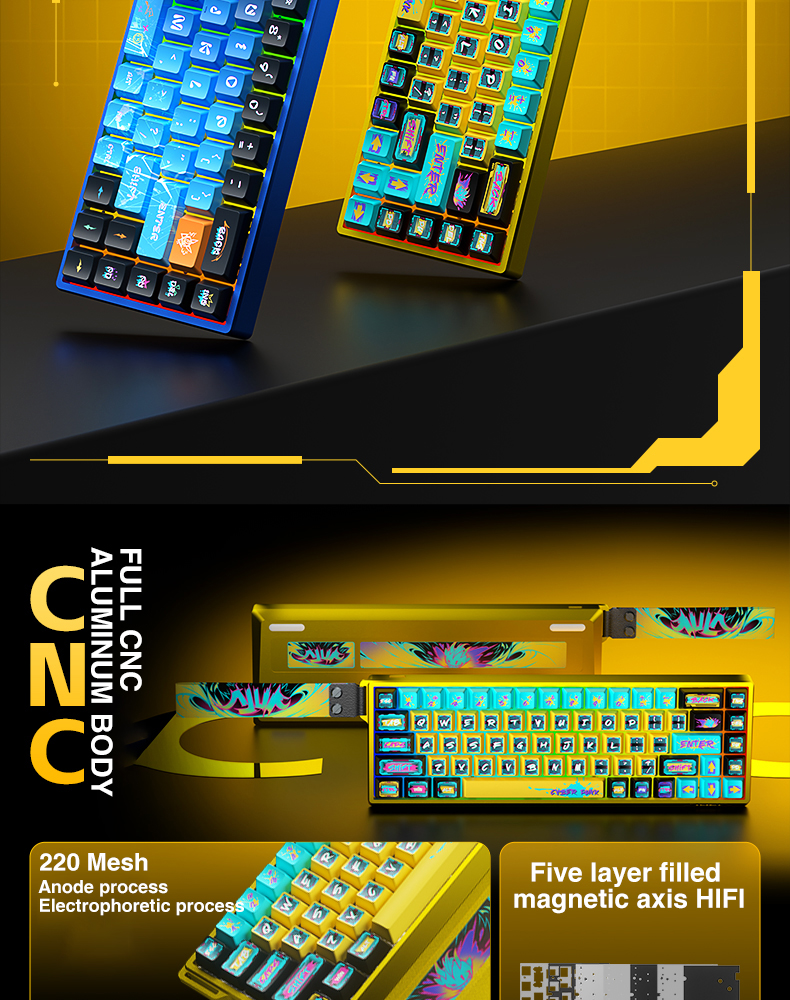 AULA Aluminum Magnetic Keyboard WIN68HE Ultra 68Keys RGB Wired 8K RT ...