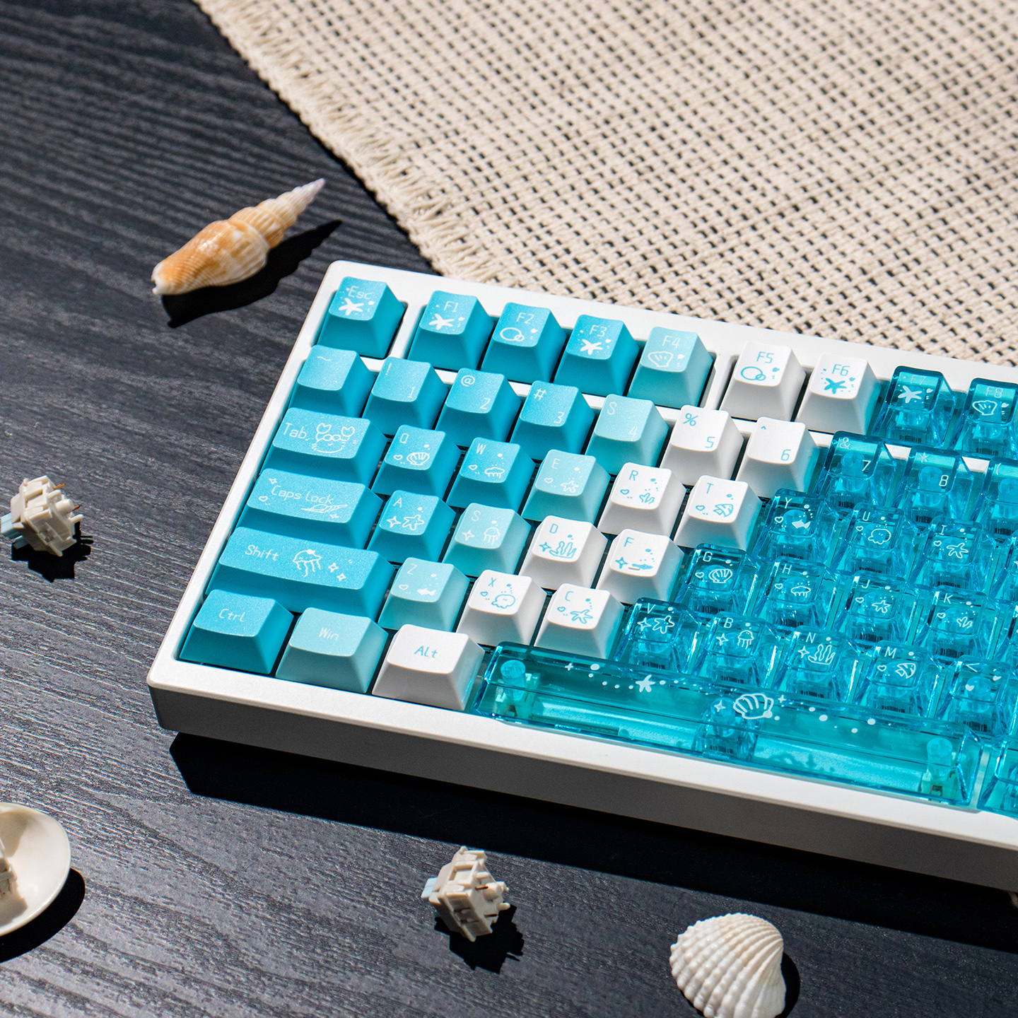 Underwater world Keycap Blue RGB Transparent cute style PC+PBT keycap ...
