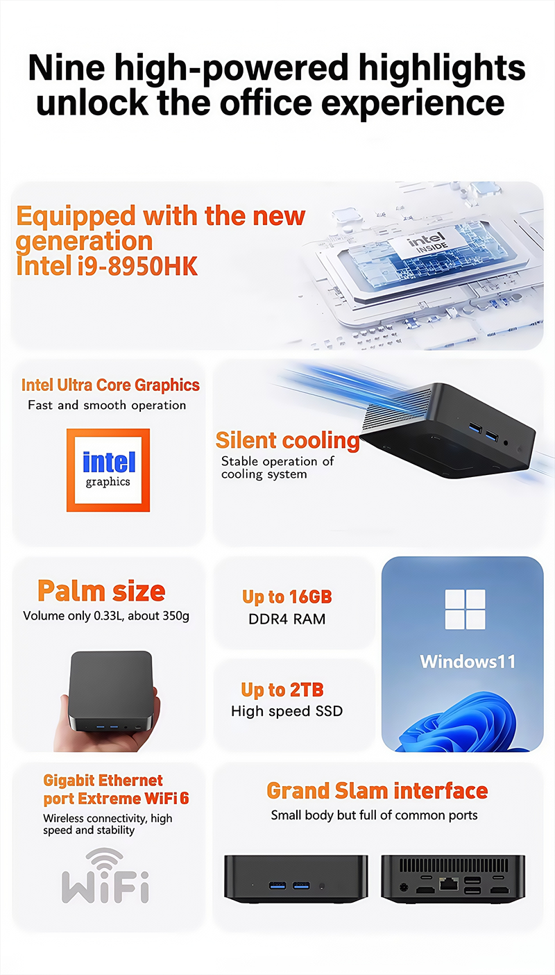 【Brand New Original】Portable Mini PC Windows 11 Intel Core i9 8950HK ...