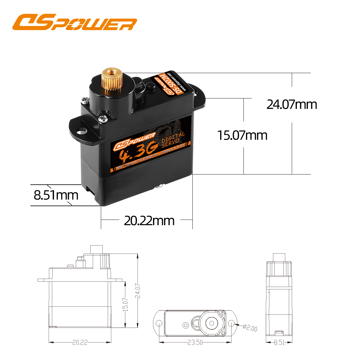 DSPOWER 4.3G Micro Digital Coreless Servo Motor Metal/Plastic Gear ...