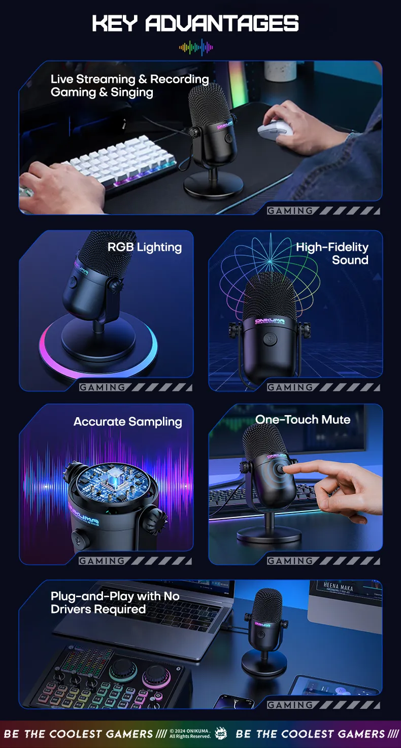 Onikuma M830 Microphone Color RGB USB Capacitor Wired Gaming Noise ...