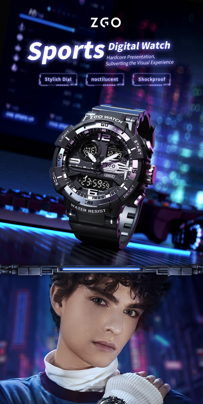 ZGO x Transformers Electronic Watch Waterproof Dual Display With Alarm ...