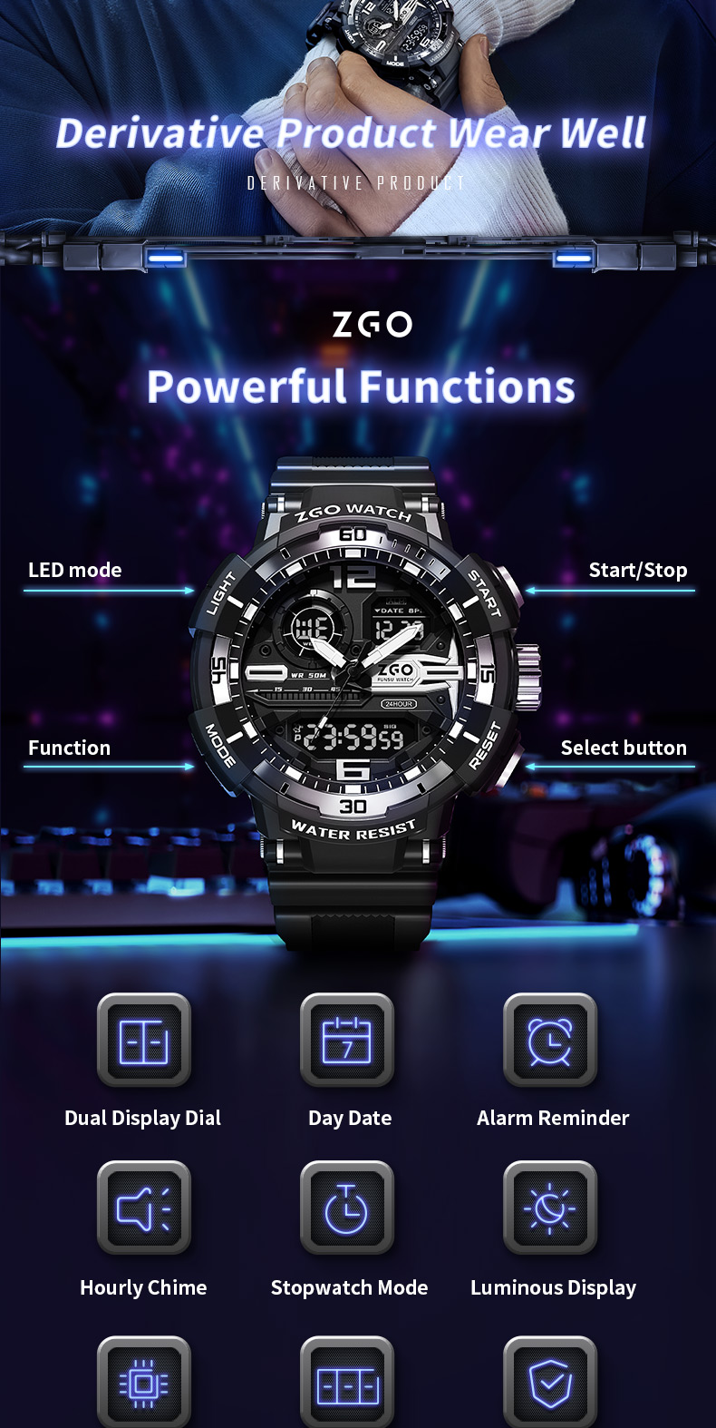 ZGO x Transformers Electronic Watch Waterproof Dual Display With Alarm ...