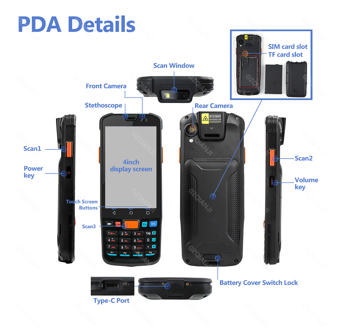 Android 14 PDA Inventory Counting Machine 1D/2D Barcode Scanning Data ...