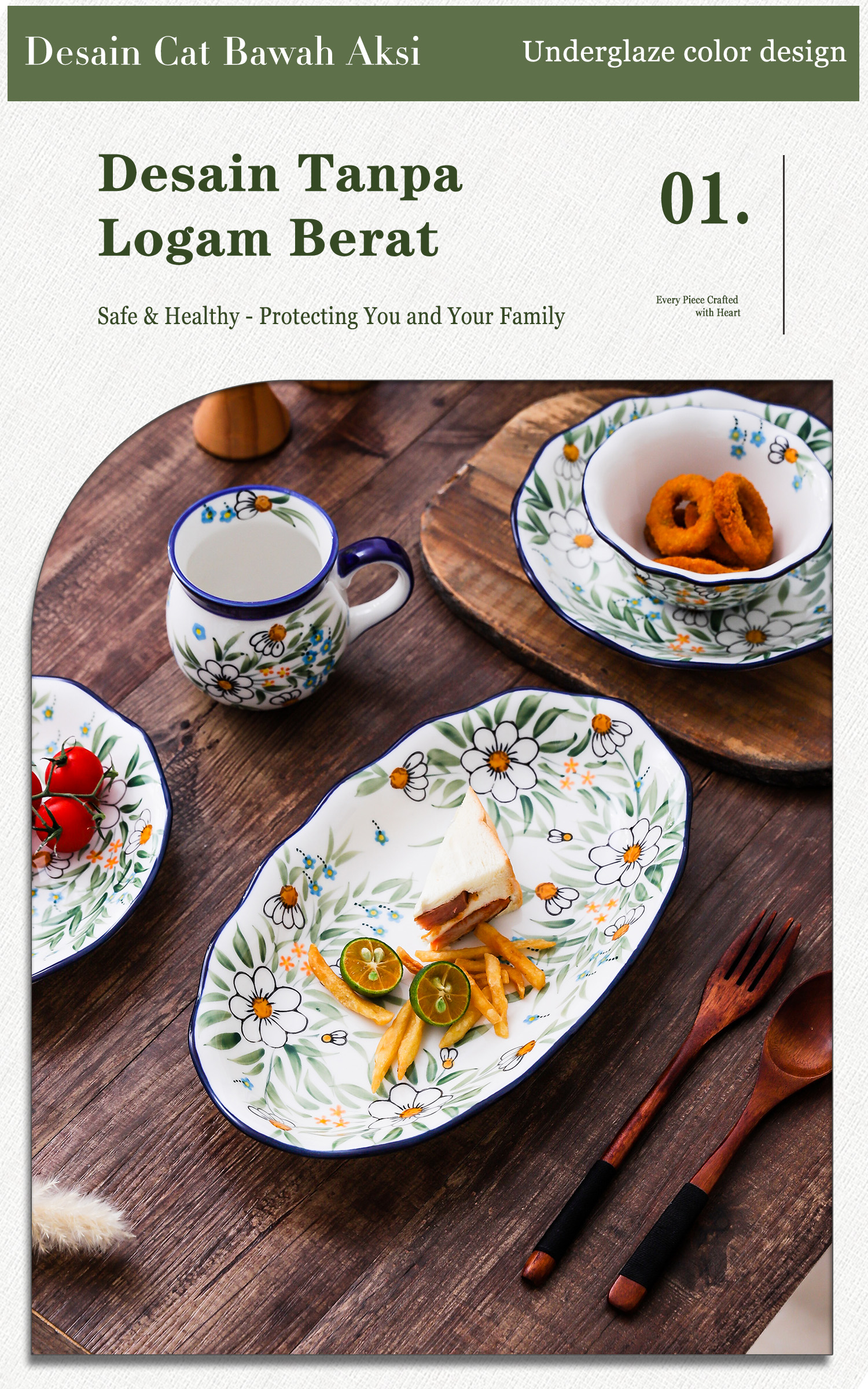 Mangkuk Nasi Seramik Kekwa Putih Indah,Set Pinggan Makan Rumahan dengan ...