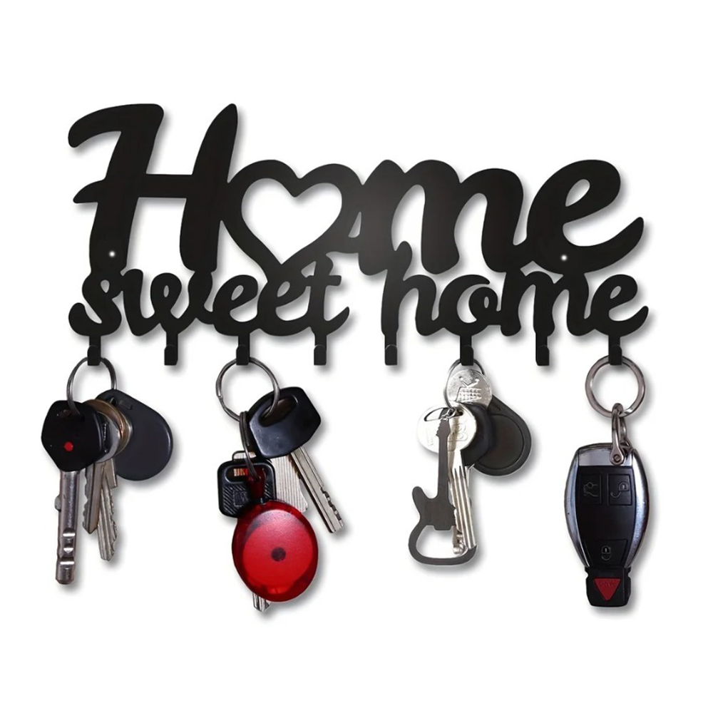 Decorative Black Key Rack - Metal Wall Holder for Office, Hallway, and ...
