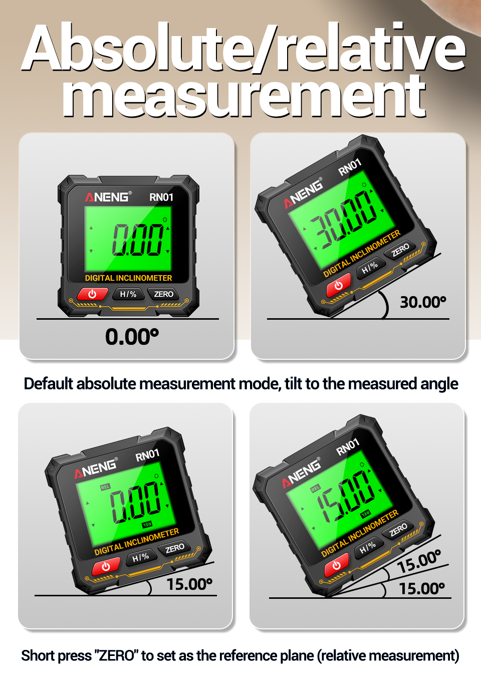 One Piece ANENG RN01 Smart Digital Protractor Mini Angle Gauge 360 ...