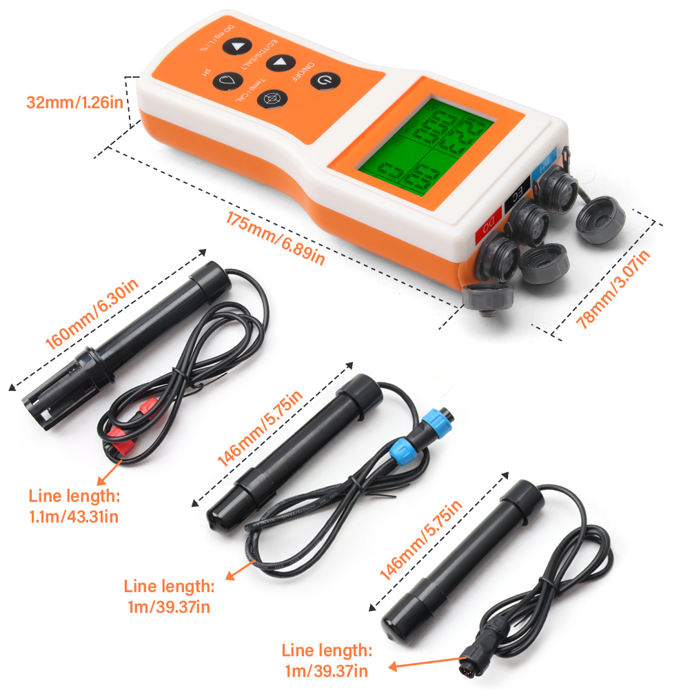 Yieryi Dissolved Oxygen Meter Digital pH Meter 6 in 1 DO/pH/TDS/EC/SALT ...