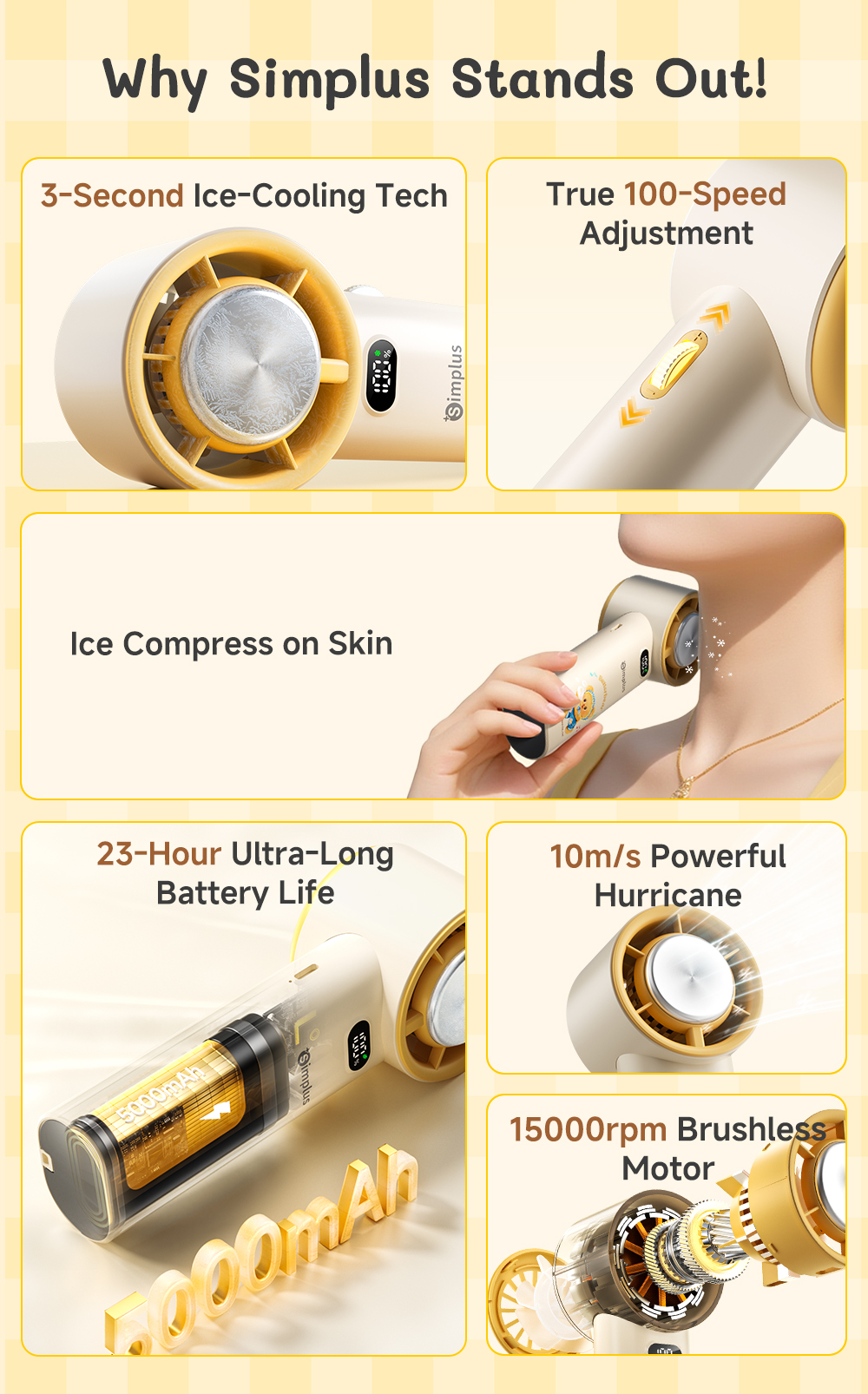 Simplus x Butterbear Portable Fan | Mini Handheld Fan | 100 Speed Levels | High Speed | Ice ...