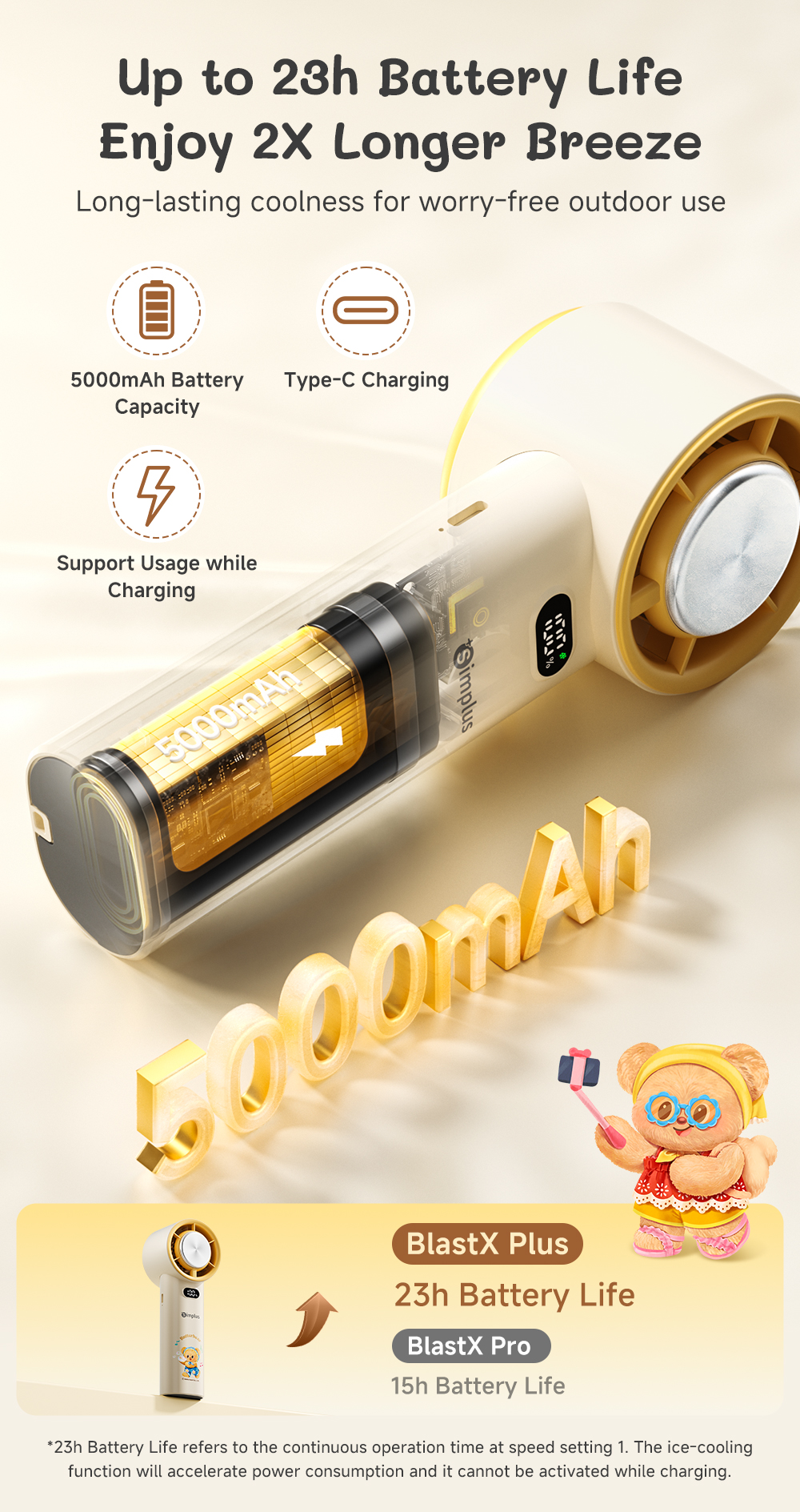 Simplus x Butterbear Portable Fan | Mini Handheld Fan | 100 Speed Levels | High Speed | Ice ...