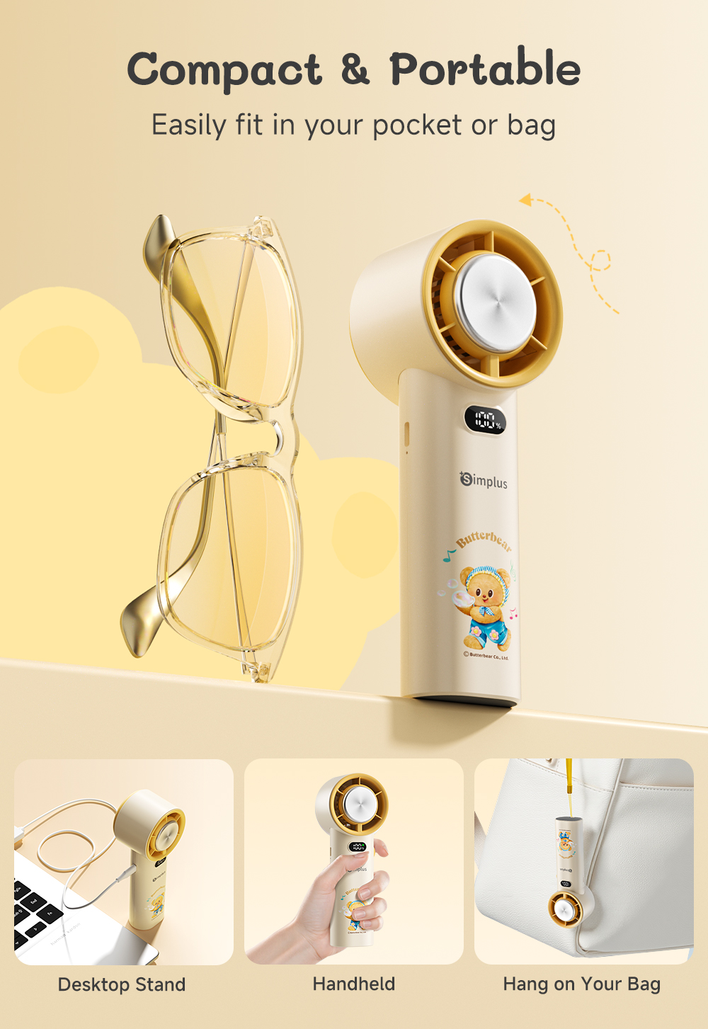Simplus x Butterbear Portable Fan | Mini Handheld Fan | 100 Speed ...