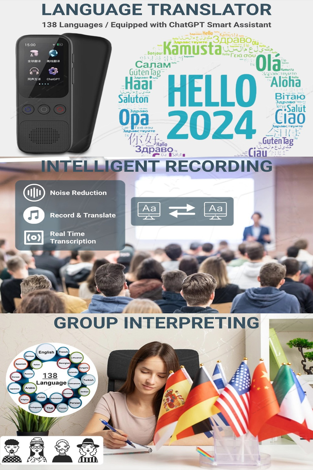 translator device Portable AI Language Translator Devicewith 139 Languages Voice Translating 17 ...