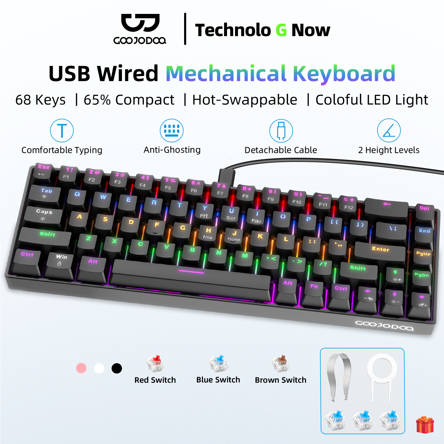 GOOJODOQ Wired 68 Key Mechanical Keyboard 3 Kinds of Mechanical ...